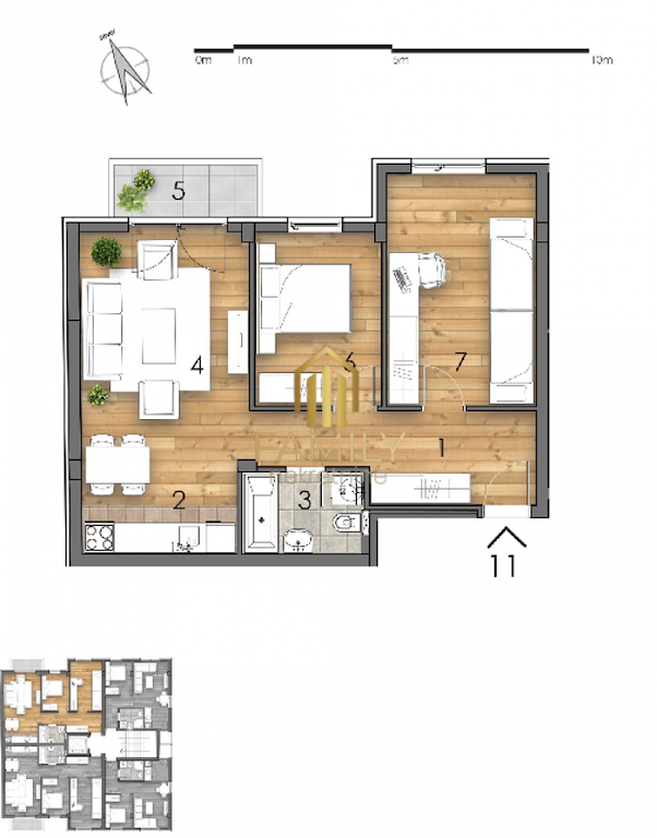 Trosoban stan u izgradnji, Detelinara, 60. 53m2