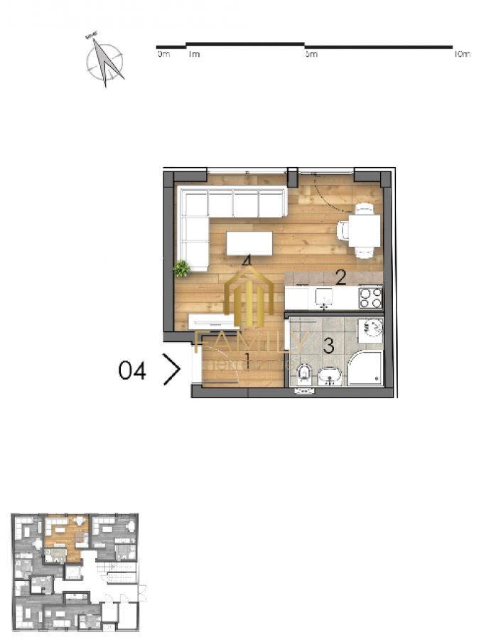 Novogradnja na Detelinari, 1. 0 sobni, 26, 11m2