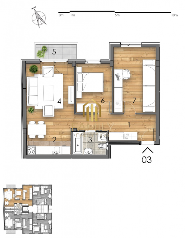 Novogradnja, 3. 0 soban stan na Detelinari, 60. 53m2