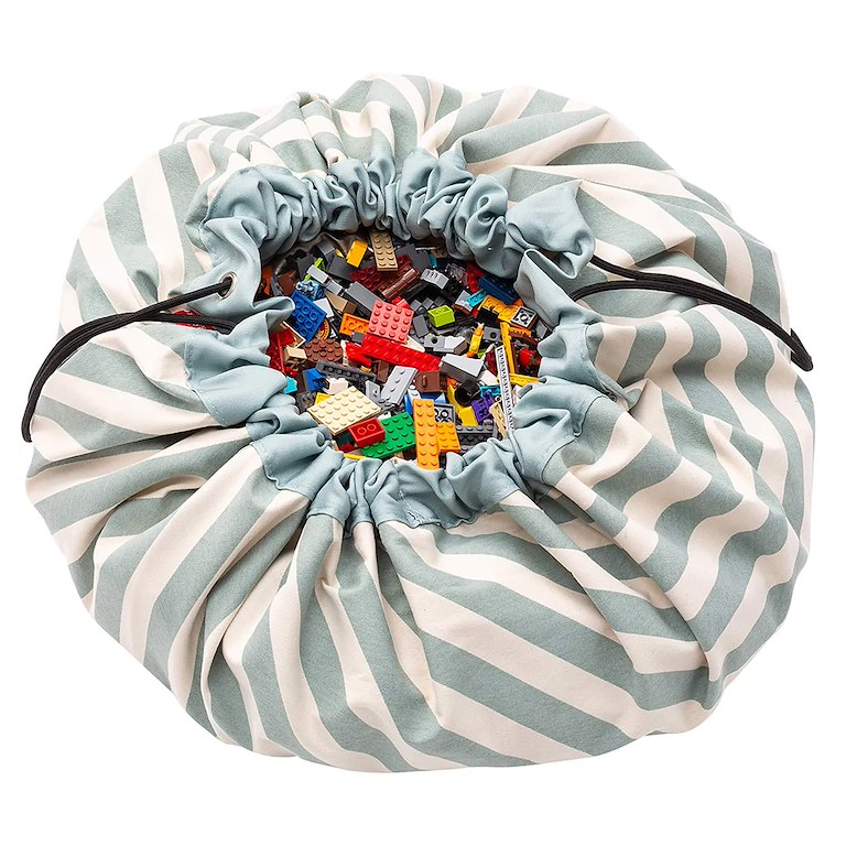 PLAY&GO 2u1 Vreća i podloga za igranje na pruge, 140cm, Zeleno-bela