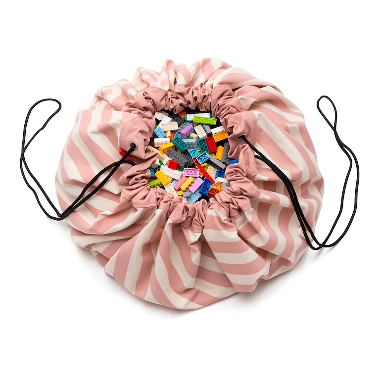 PLAY&GO 2u1 Vreća i podloga za igranje na pruge, 140cm, Roze-bela