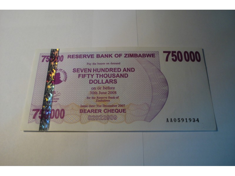 ZIMBABVE - 750 000 DOLLARS - 2008