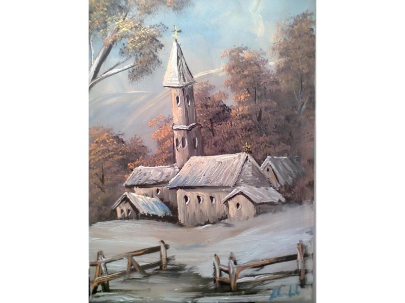 Zavejani manastir 70x50cm ulje na platnu