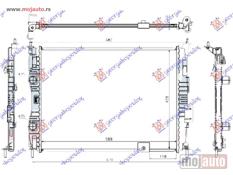 HLADNJAK MOTORA 1.6 BENZIN (590x430x18) (BEZ CEVI) (MEHANICKI SPOJ) Nissan qashqai 07-10 -dostupno