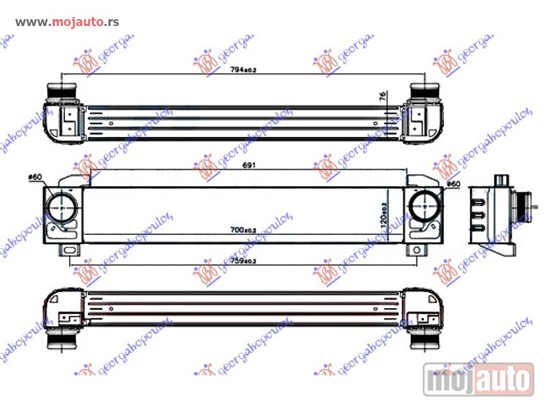 HLADNJAK INTERKULERA 1.6 THP BENZIN (700x120x76) Peugeot 308 08-13 -dostupno