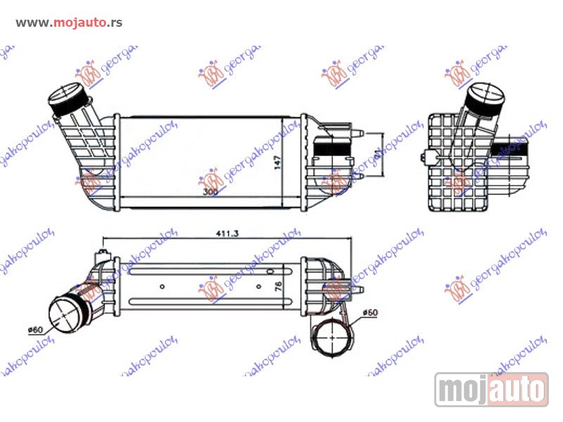 HLADNJAK INTERKULERA 2.0 HDI DIZEL (300x147x76) 60-60 Citroen ds4 11-15 -dostupno