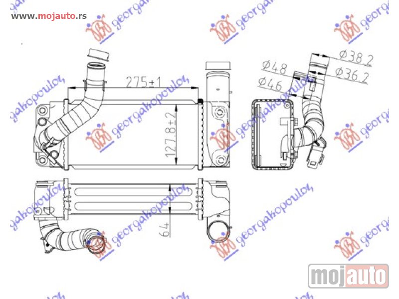 HLADNJAK INTERKULERA 1.4 D4D (275x130) Toyota corolla (e 15) sdn 07-11 -dostupno