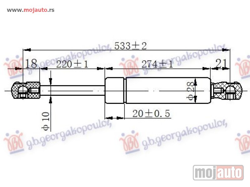 AMORTIZER GEPEK VRATA (533L-750N) Renault modus 05-08 -dostupno