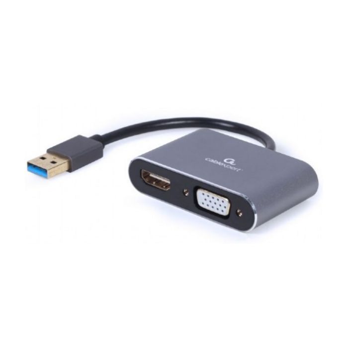A-USB3-HDMIVGA-01 Gembird USB to HDMI + VGA display adapter, space grey