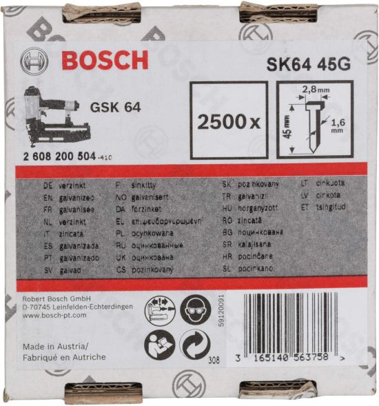 Bosch ravni ekser sa upuštenom glavom SK64 45G 1,6 mm, 45 mm, pocinkovana - 2608200504