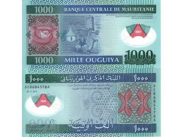 MAURITANIA 1000 Ouguiya 2014 UNC, P-19 Polymer