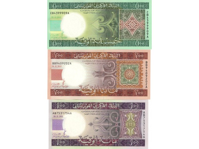 MAURITANIA 100, 200 i 500 Ouguiya 2013/2015 UNC