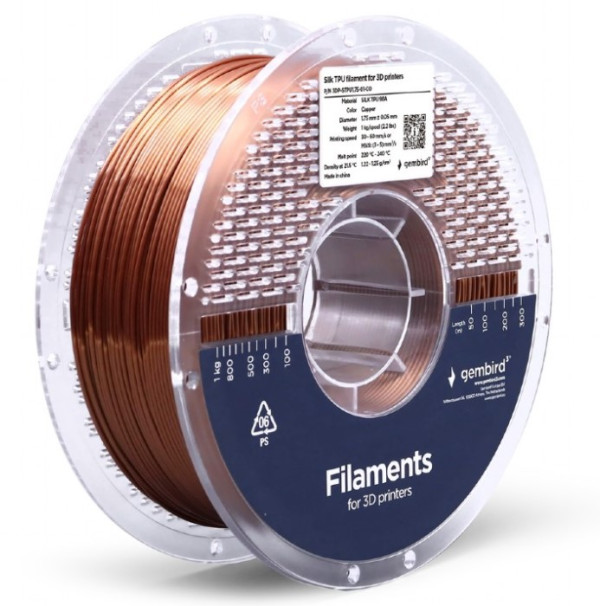 3DP-STPU1.75-01-CO Gembird Silk TPU Filament za 3D stampac 1.75mm, kotur 1KG Bakarni