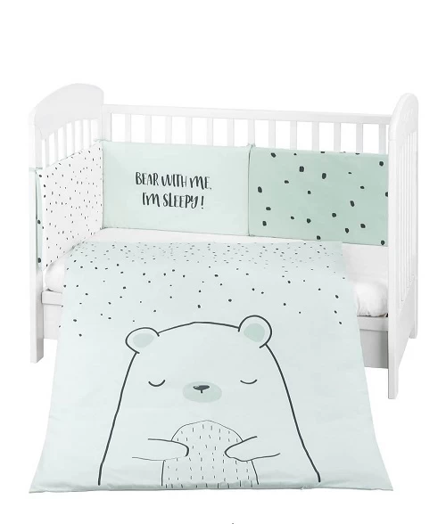 Posteljina sa ogradicom Bear with Me mint KKB60116 – pamučna posteljina za bebe