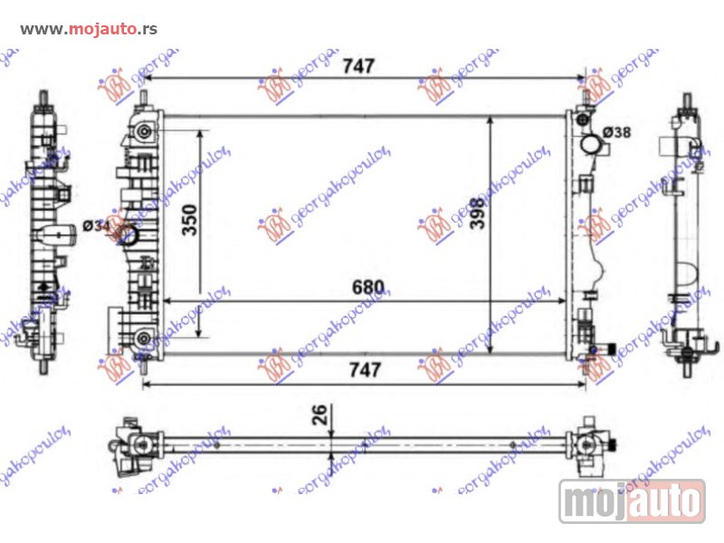 HLADNJAK MOTORA 2.0 TURBO (AUTO) (+/-AC) (68x40) Opel insignia 08-13 -dostupno