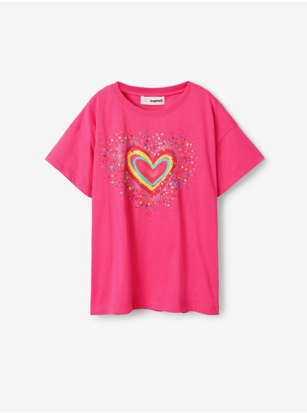 DARK PINK GIRLS' T-SHIRT DESIGUAL HEART - GIRLS