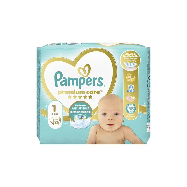 Pampers PREMIUM Care 1 Pelene 26 Komada; Pelene od 2 do 5 Kilograma