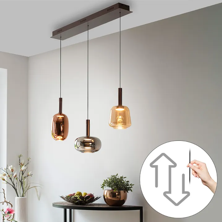 Viseća lampa crna sa staklom u više boja uklj. LED 3-svetla Easylift - Irides