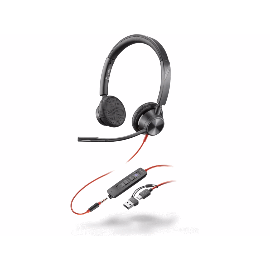 Poly Blackwire 3325 Stereo Microsoft Teams Certified USB-C Headset +3.5mm Plug +USB-C/A Adapter (8X2