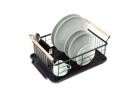 Vilde 150623 - Metlani ocedjivac za sudove sa drvenim drskama 42,5 x 29,5 x 19 cm