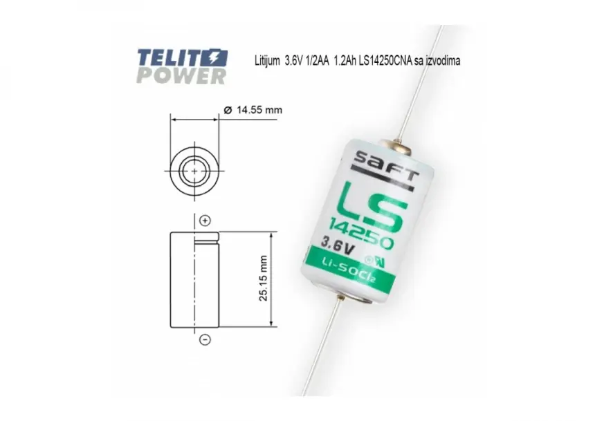 Litijum 1/2AA 3.6V 1200mAh LS14250 CNA SAFT