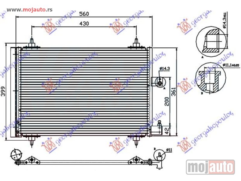 HLADNJAK KLIME BENZIN/DIZEL (520x360) 99- Peugeot 406 coupe 96-05 -dostupno