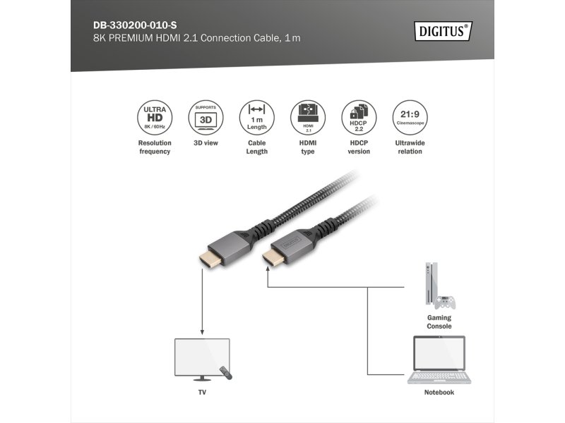 DIGITUS KABL PREMIJUM HDMI NA HDMI 2.1 8K 1M CRNI