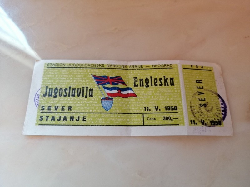 Jugoslavija-Engleska Cela Karta 1958