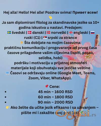 Časovi švedskog, norveškog, engleskog, ruskog i srpskog jezika za strance-online i uživo