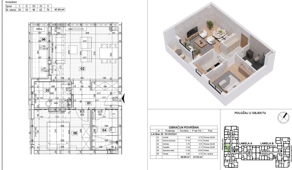 NOVI SAD - TELEP - 47. 43 m2
