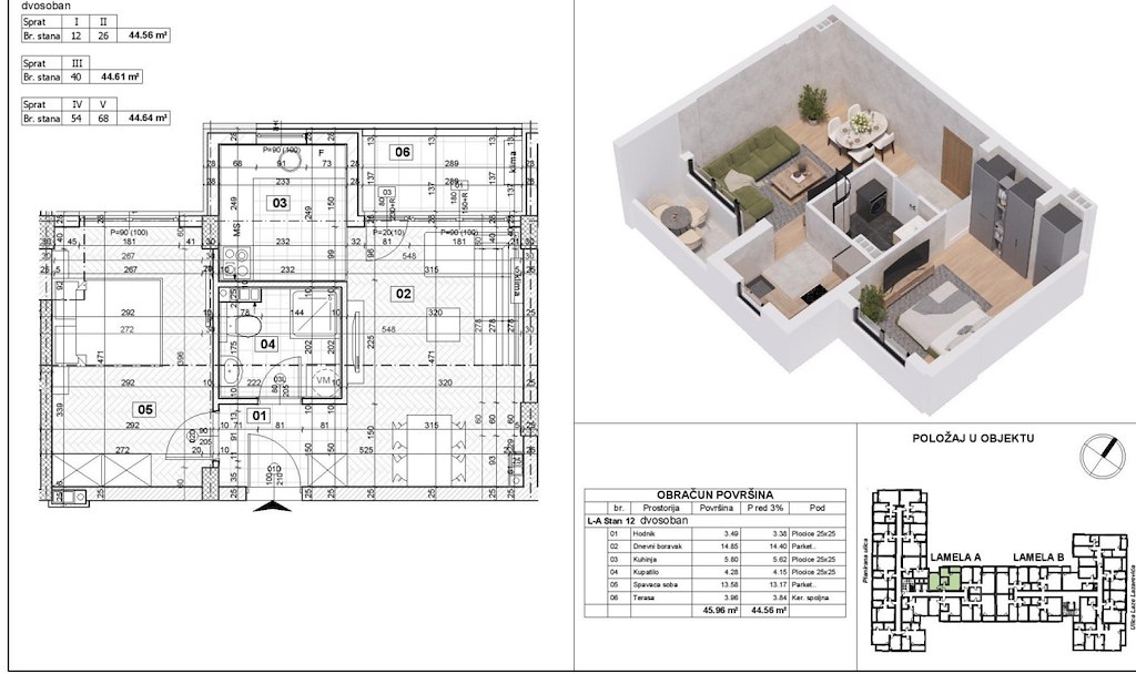 NOVI SAD - TELEP - 44. 56 m2