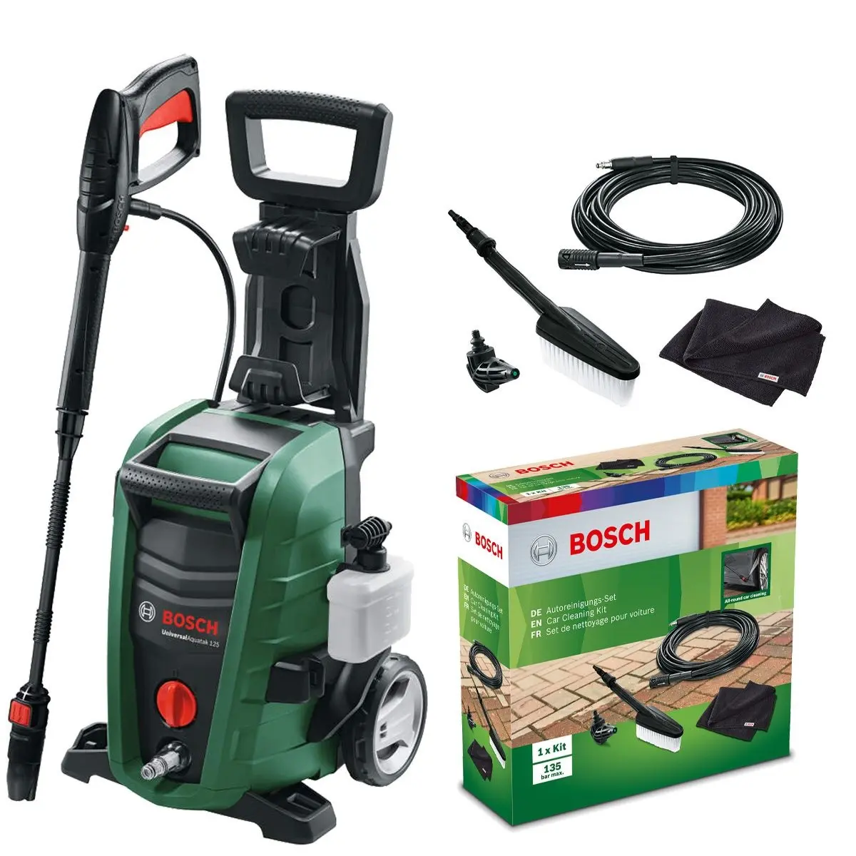 Bosch Perač pod pritiskom UniversalAquatak 130 + Car Cleaning set za auto 061599261B