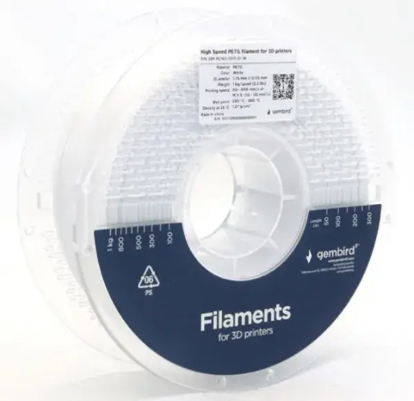 GEMBIRD Filament velike brzine za 3D štampač 3DP-PETG1.75HY-01-W, 1.75mm, 1kg, Beli
