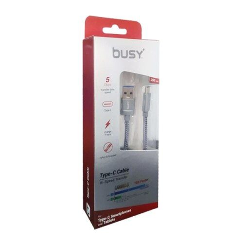 Busy USB kabl Tip C 2 m pleteni sivi