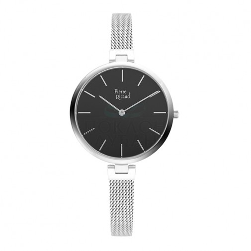 Ženski Pierre Ricaud Quartz Crni Srebrni Elegantni Ručni Sat Sa Srebrnim Pancir Kaišem