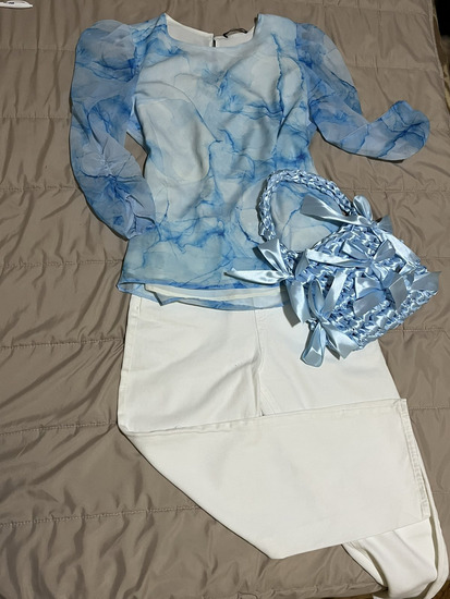 KOMPLET 15 farmerice, bluza, torbica