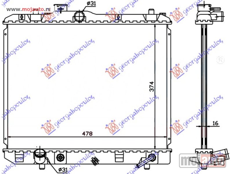 HLADNJAK MOTORA (AUTO) (375x500x16) Opel agila 08-14 -dostupno