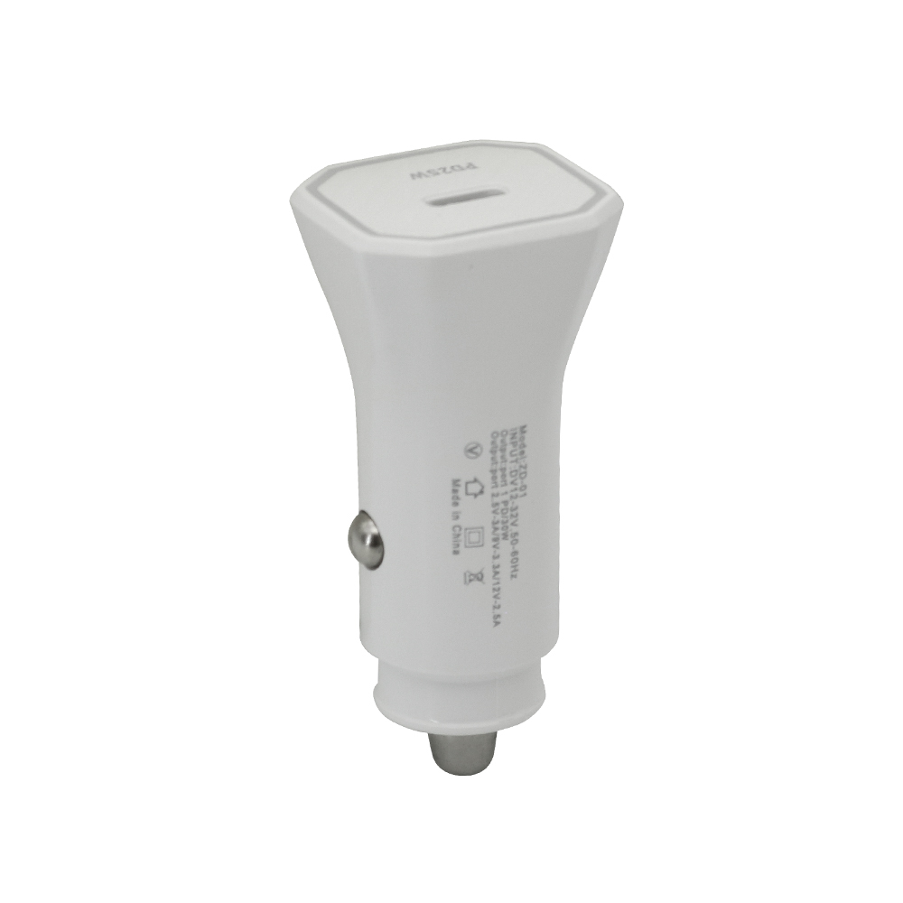 Auto punjac 25W Type-C ulaz bez kabla beli (MS)