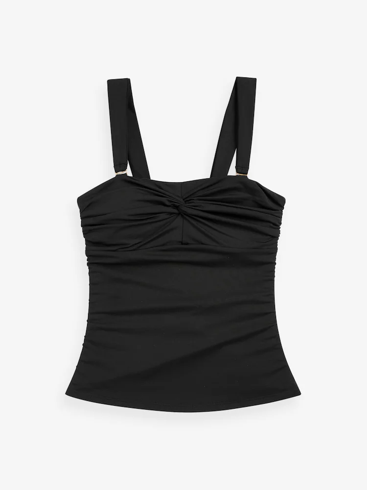 Crno - Široka traka za kontrolu stomaka Bandeau Tankini Top