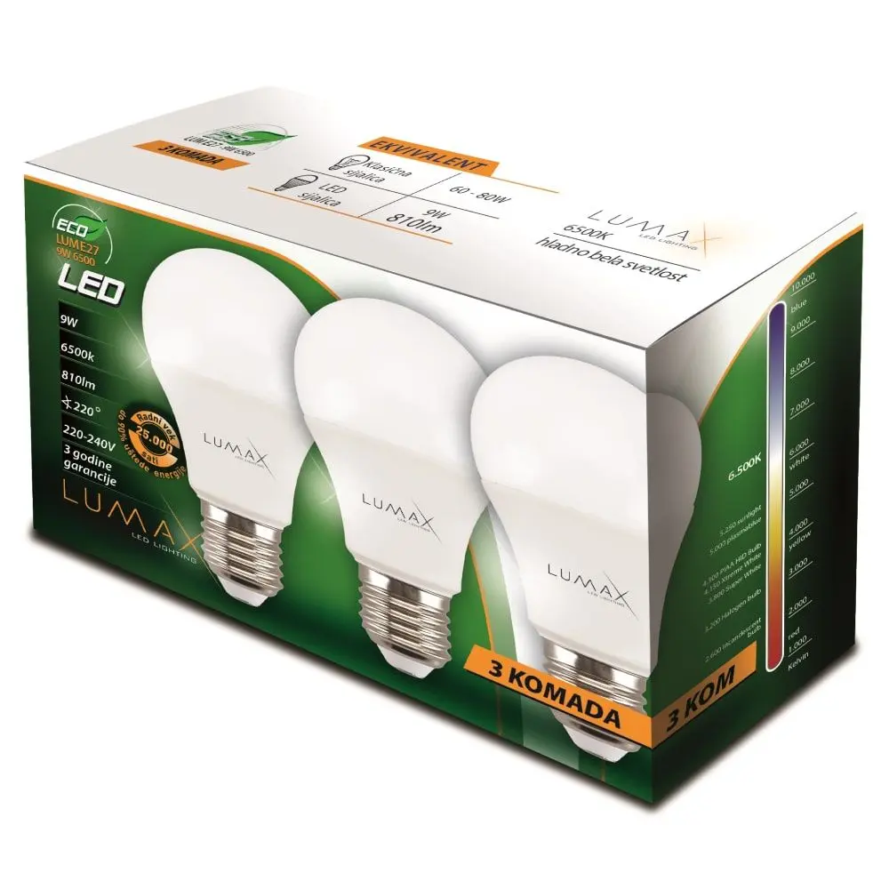 LUMAX LUME27 9W 6500K LED Sijalice od 3 komada u pakovanju