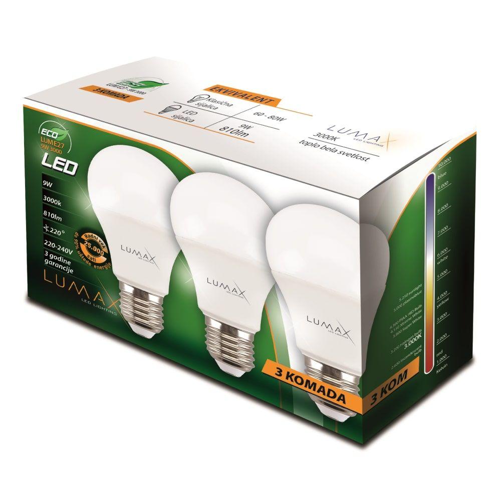LUMAX LUME27-9W 3000K LED Sijalice od 3 komada u pakovanju