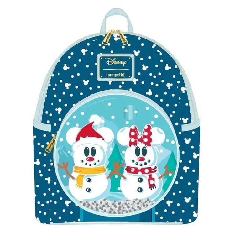 LOUNGEFLY Disney Snowman Minnie Mickey Snow Globe Mini Ranac