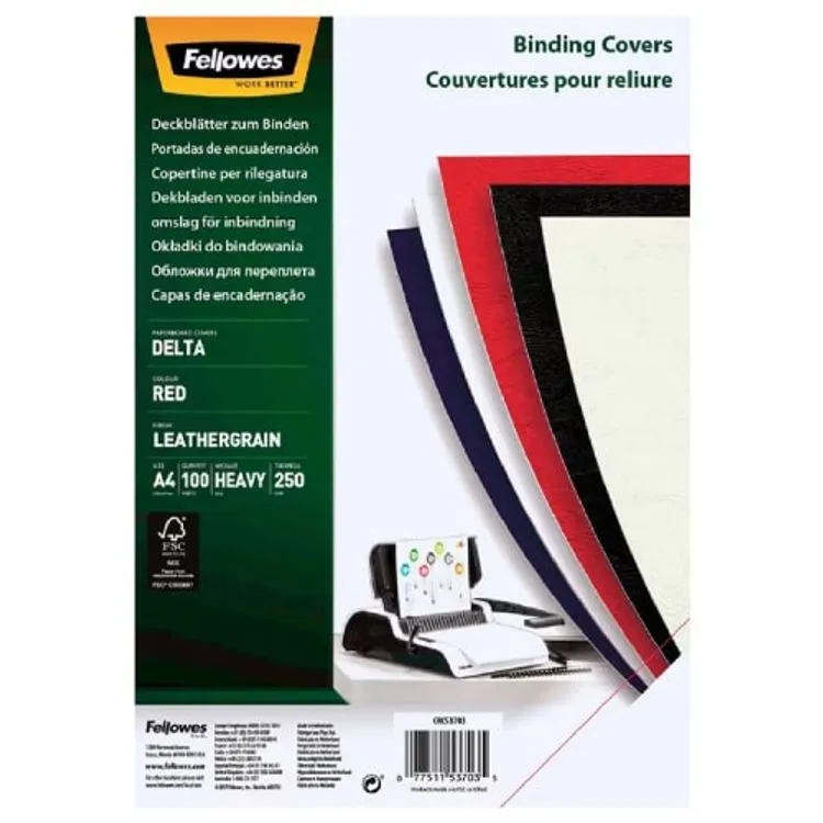 FELLOWES Karton za koričenje A4 250 g Crvena