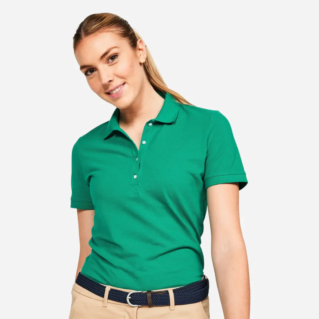 Majica kratkih rukava za golf MW500 pamučna ženska - smaragdno zelena