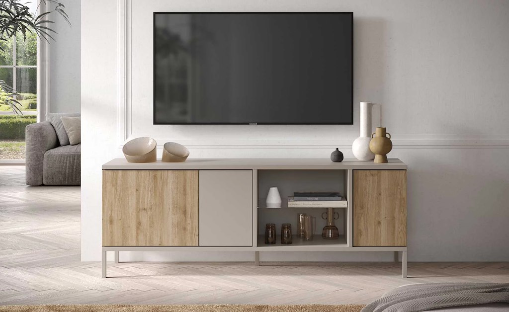 Gent TV komoda 3 vrata + polica 160x43x59 cm kašmir siva/hrast