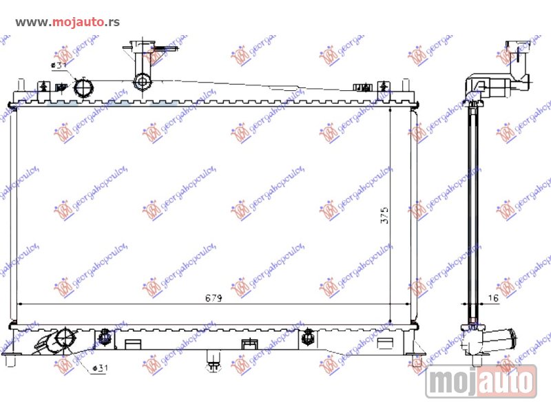 HLADNJAK MOTORA 1.8/2.0 BENZIN (AUTO) (375x680x16) -05 Mazda 6 02-08 -dostupno
