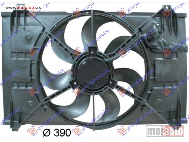 VENTILATOR KOMPLET (BENZIN) (390mm) (DUGULJASTI KONEKTOR) Kia rio 05-11 -nedostupno