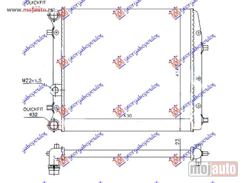 HLADNJAK MOTORA ZA SVE MODELE (-AC) (43x41) BEZ VENTILATORA Vw polo 05-09 -dostupno