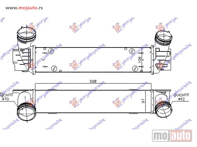 HLADNJAK INTERKULERA 2.0 (320D) DIZEL (510x95x105) CEV 70-62 Bmw series 1 (e81/87) 3/5d 04-11 -dostupno