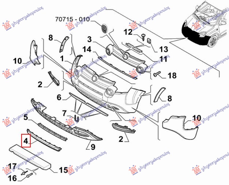 LAJSNA PREDNJEG BRANIKA (CROSS) (O) FIAT PANDA NEW (2012-) (OEM: 51978450)